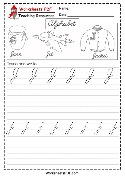 Letter J Worksheets PDF- Recognize, Trace, & Print