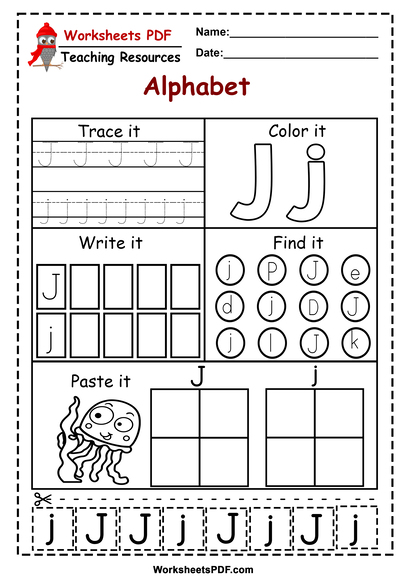 Letter J Worksheets PDF- Recognize, Trace, & Print