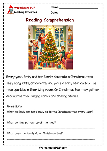 Christmas Reading Comprehension - Worksheets PDF