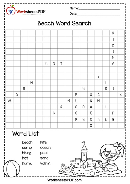 Printable Summer Word Search with Answers