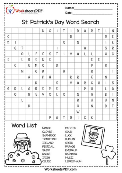 Printable St Patrick's Day Word Search with Answers