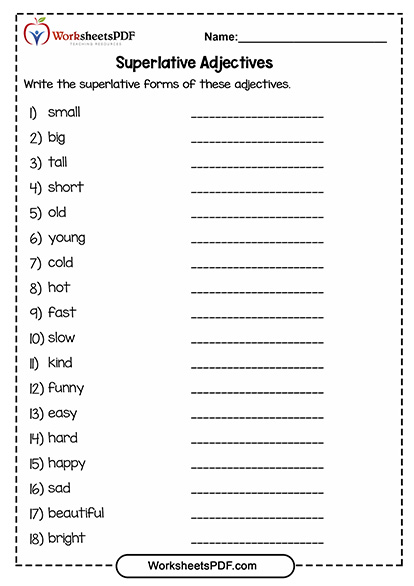 Comparative and Superlative Worksheets - Exercises PDF