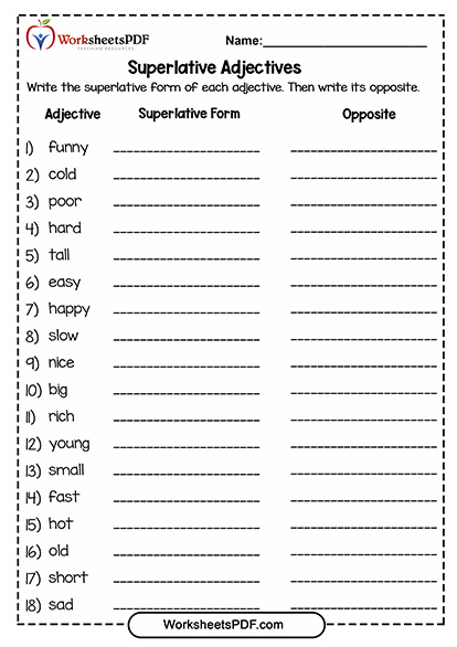 Adjectives Superlatives Worksheet Superlatives Adjectives