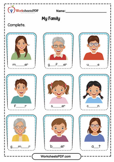Filling in the Blanks Family Sheets - Worksheets PDF