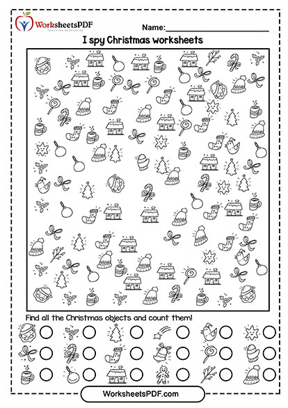 I spy Christmas worksheets - Worksheets PDF
