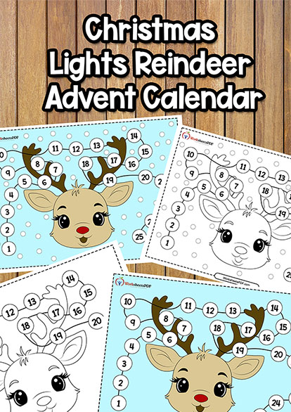 Christmas Lights Reindeer Advent Calendar - Worksheets PDF